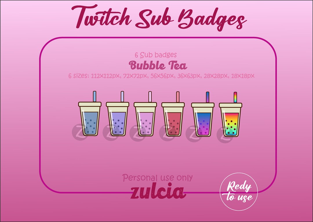 6 Cute Bubble Tea Sub & Bit Badges Pack | Twitch Graphics | - Etsy