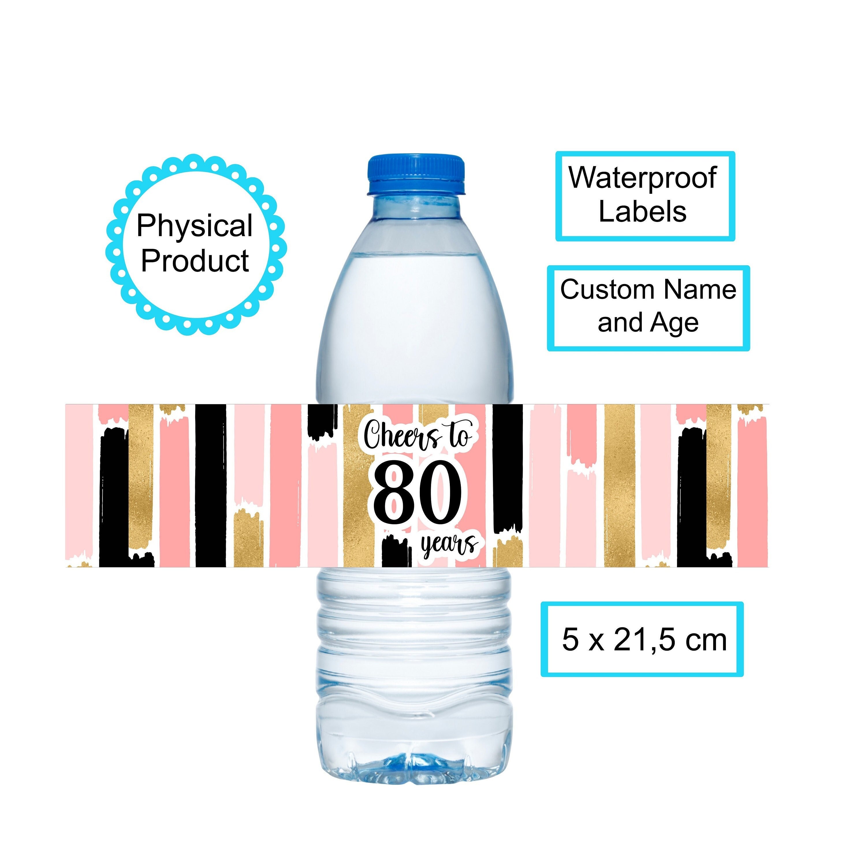 80th Birthday Custom Water Bottle Labels. Personalized Party Stickers ...