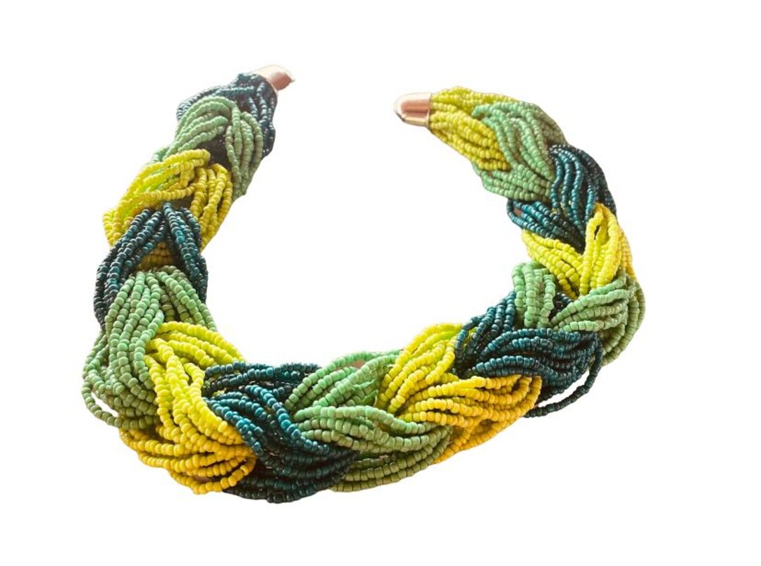 Tricolor Necklace in Shades of Green - Hand-braided With Beads - Made ...