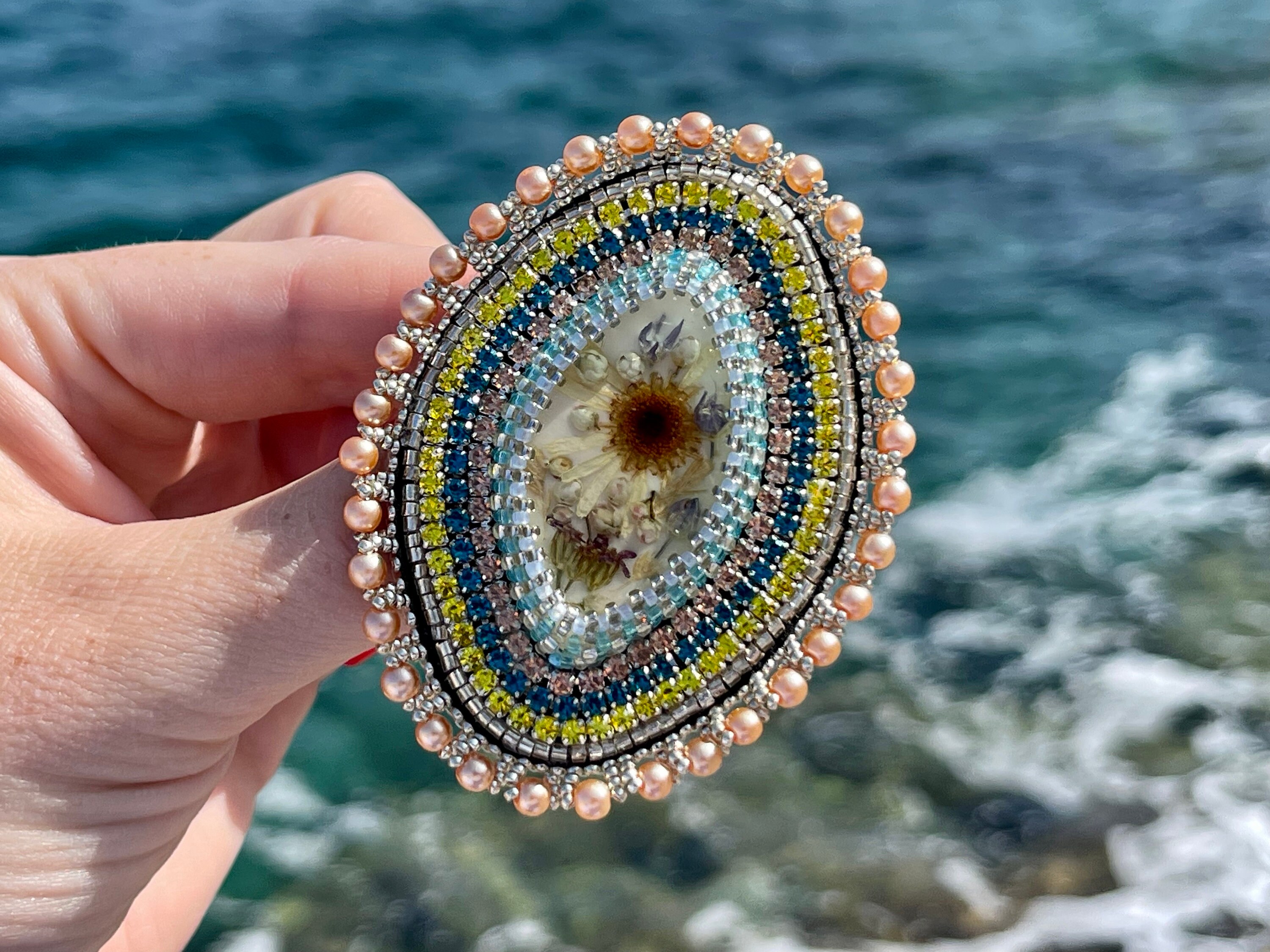 Brooch With Real Flowers in Epoxy Resin Large Brooch Hand - Etsy