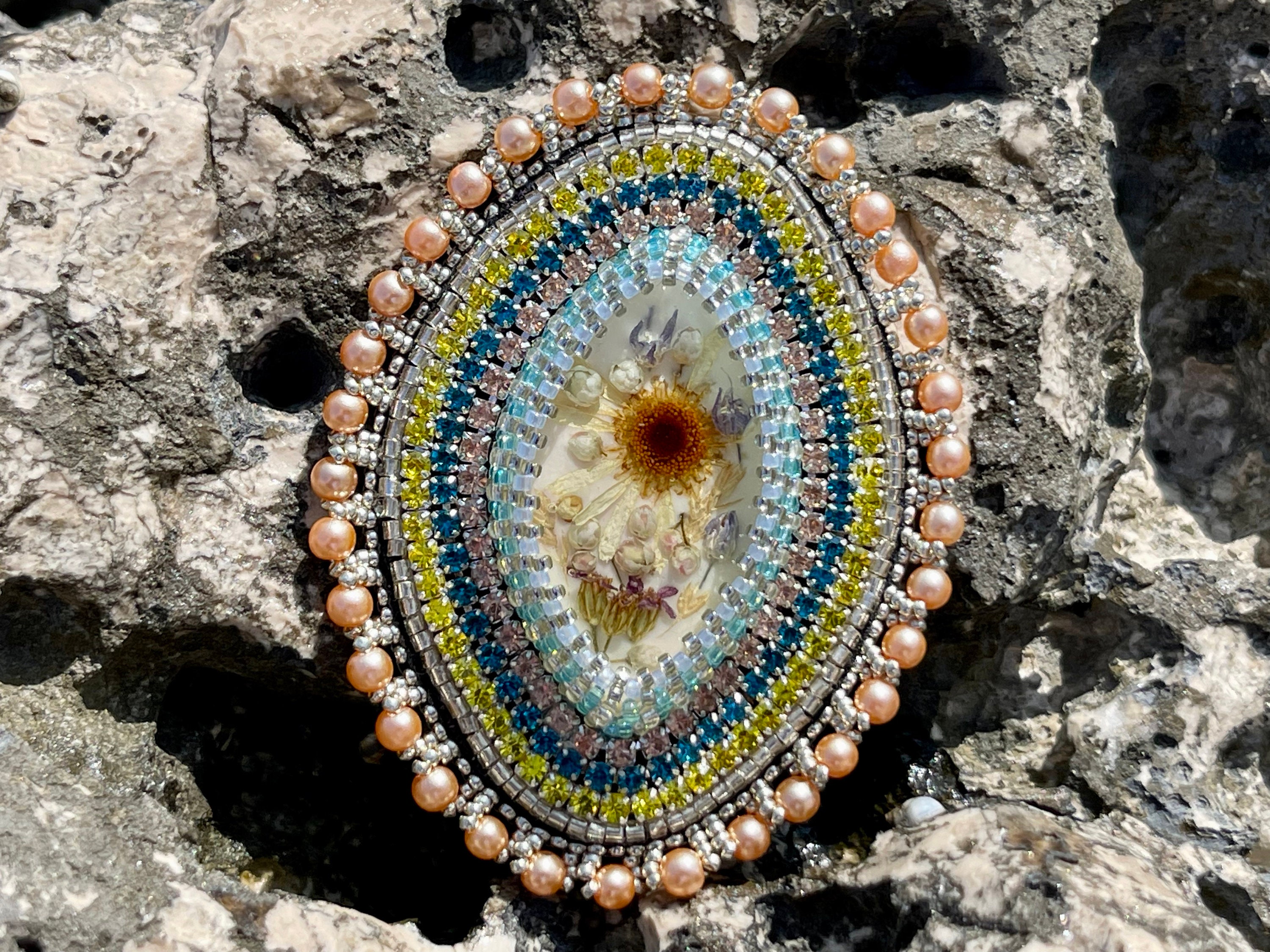 Brooch With Real Flowers in Epoxy Resin Large Brooch Hand - Etsy