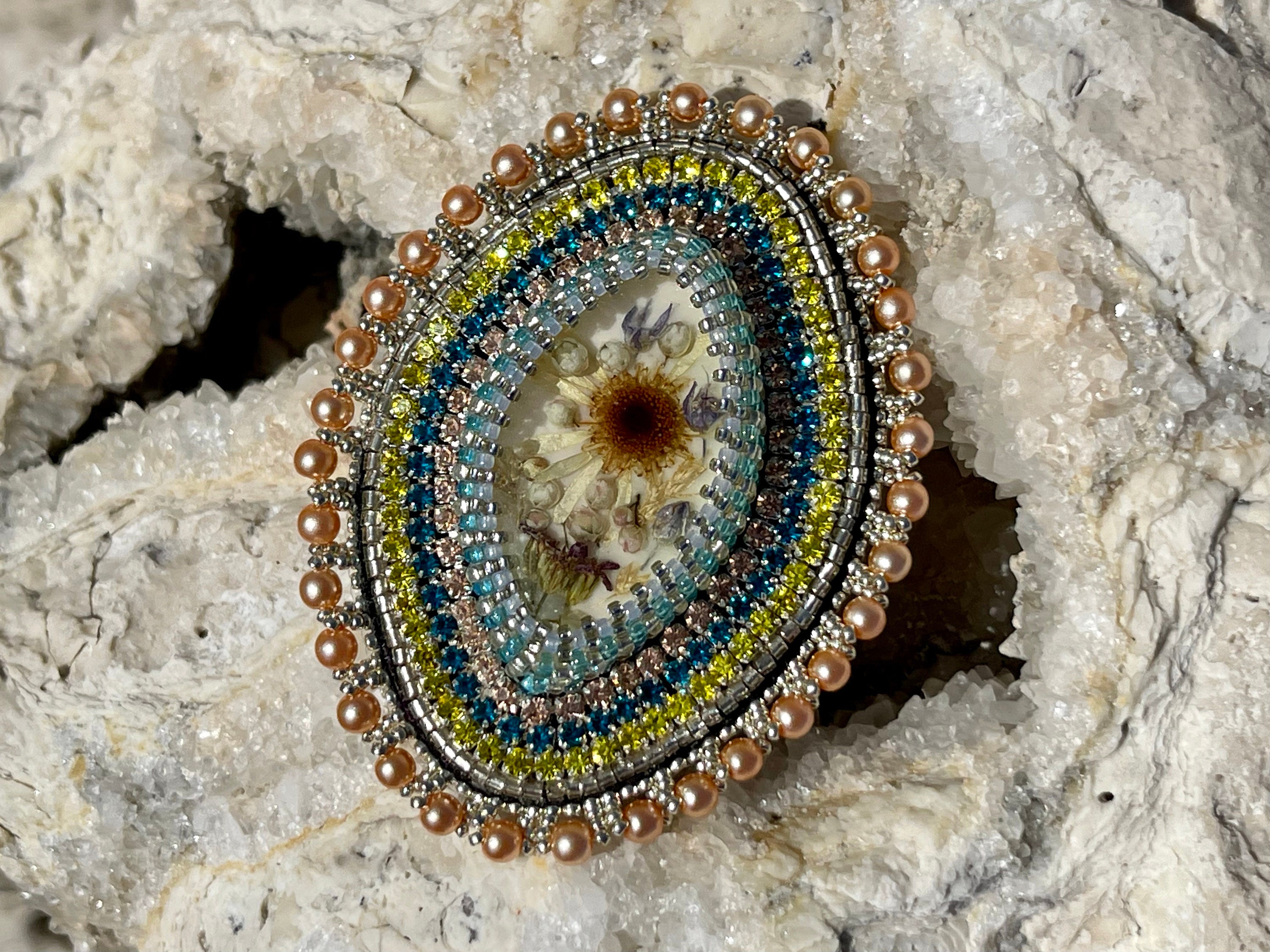 Brooch With Real Flowers in Epoxy Resin Large Brooch Hand - Etsy