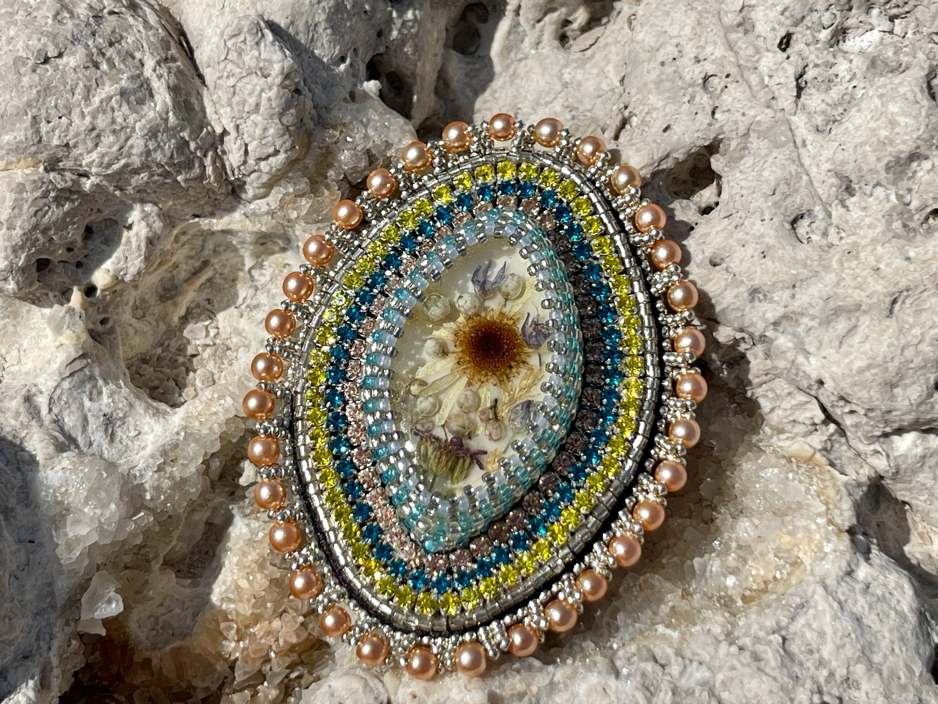 Brooch With Real Flowers in Epoxy Resin Large Brooch Hand - Etsy