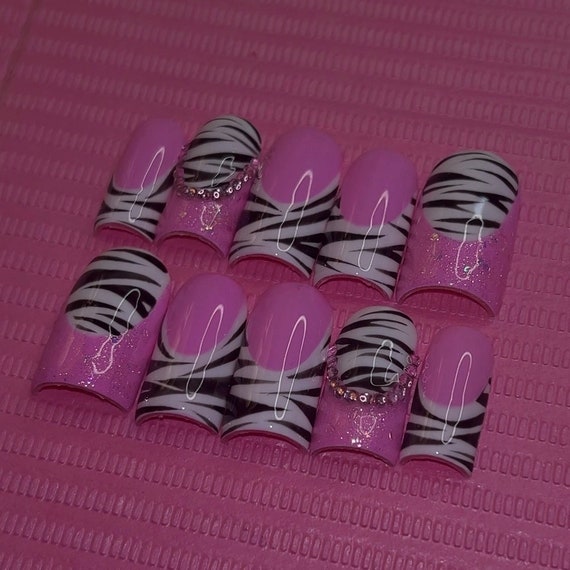 Hot Pink Nails With Zebra Tips