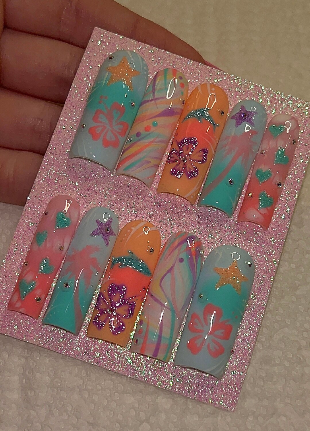 TROPICAL Y2k Press on Nails High Quality, MULTIPLE SHAPES Summer, Aura ...