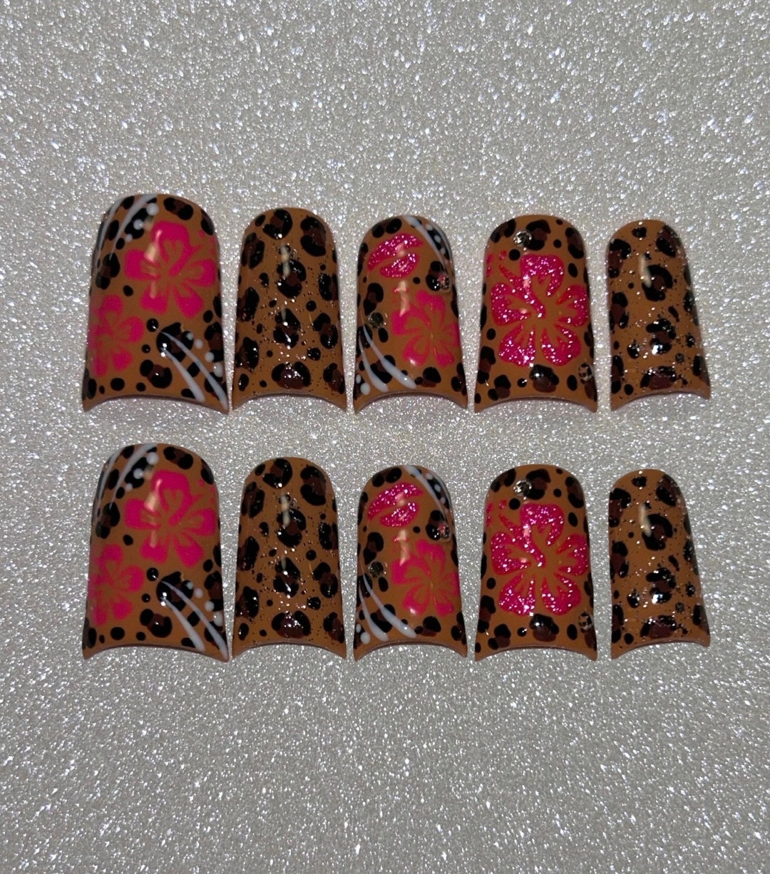 Cheetah Tropical Gyaru Y2K MCBLING Press on Nails - High Quality ...