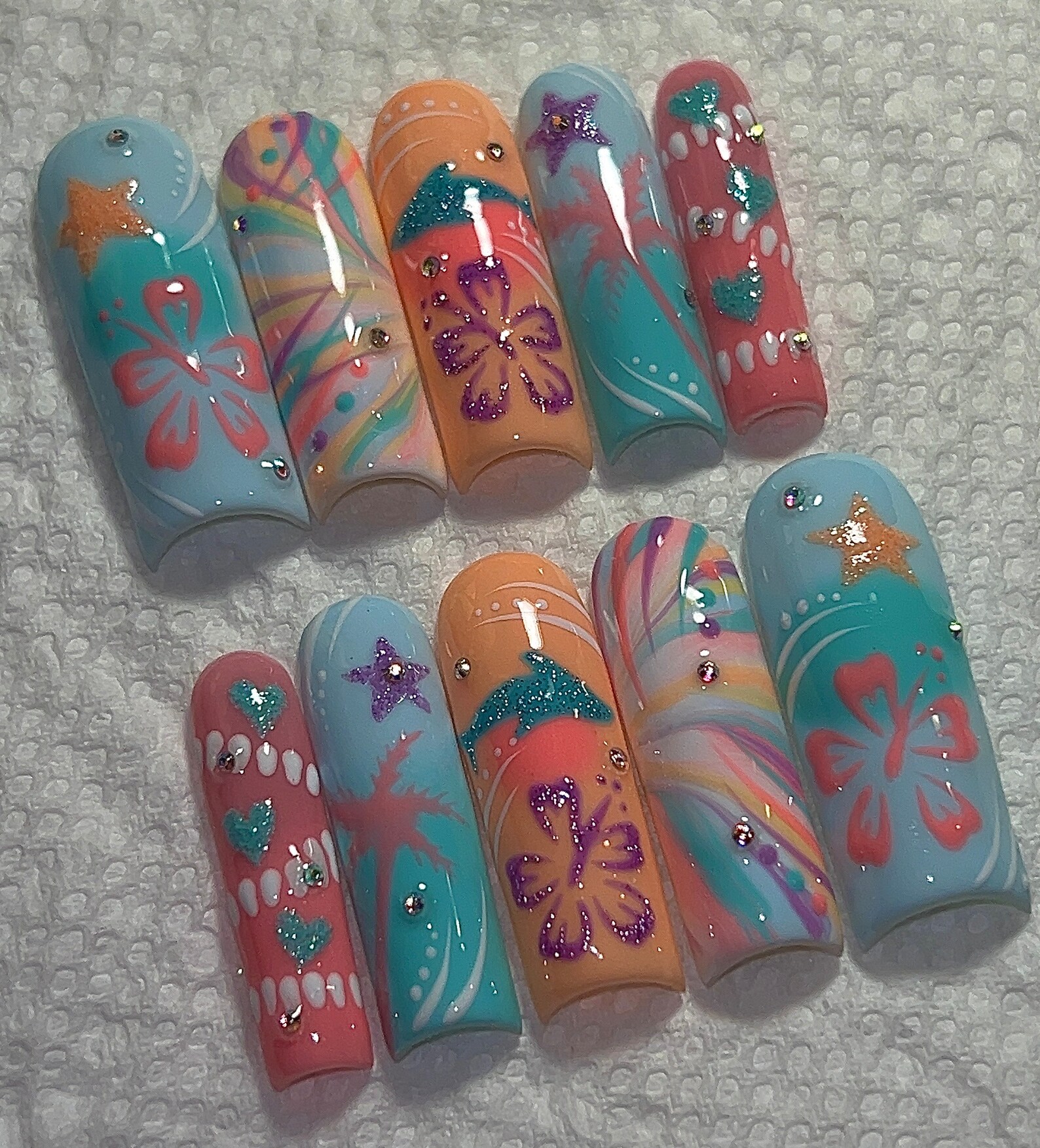 Tropical Y2K Press on Nails - High Quality, MULTIPLE SHAPES - Summer ...