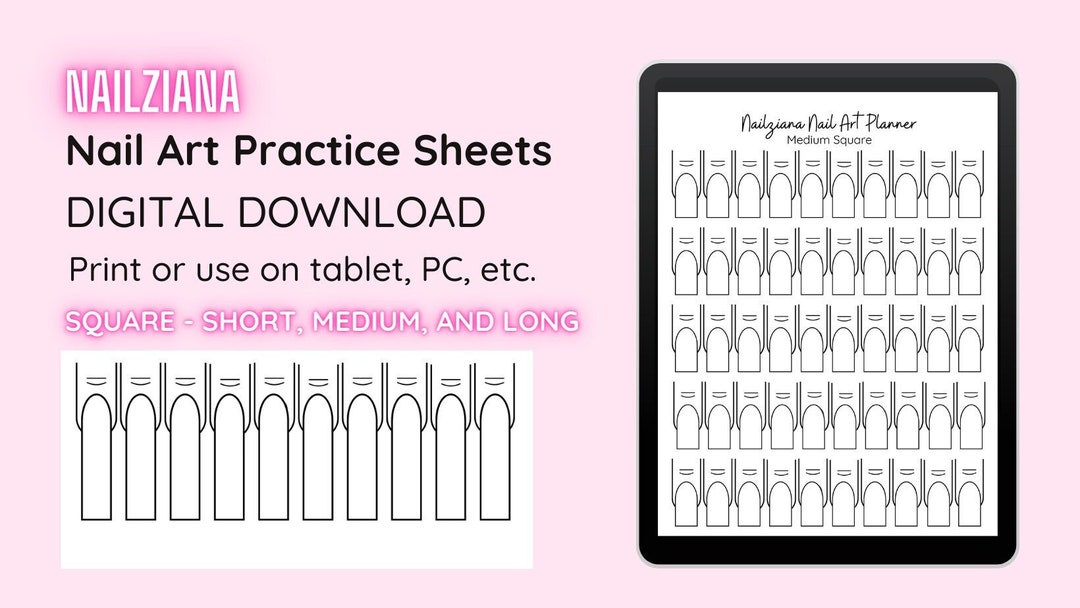 Nail Art Practice Sheets Planner SQUARE Short Medium and - Etsy