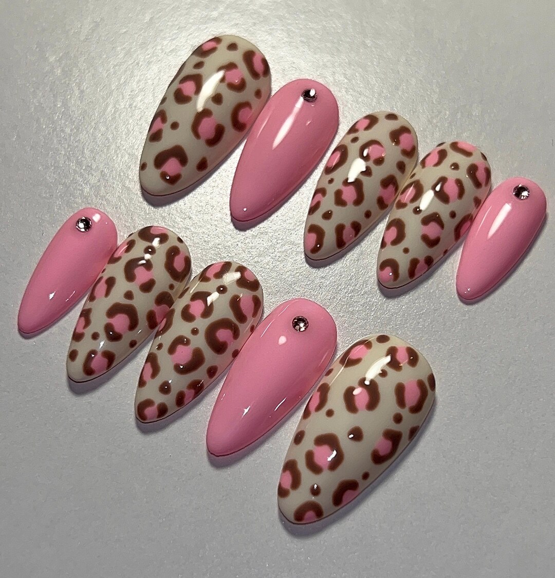 Pink Glitter Cheetah Y2K MCBLING Press on Nails - High Quality MULTIPLE ...