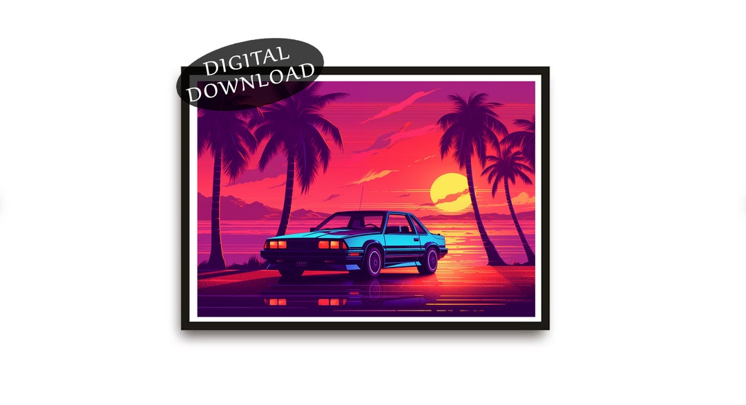 Retrowave Car Print, Wallpaper, Digital Download, Car, Retro, Retrowave ...