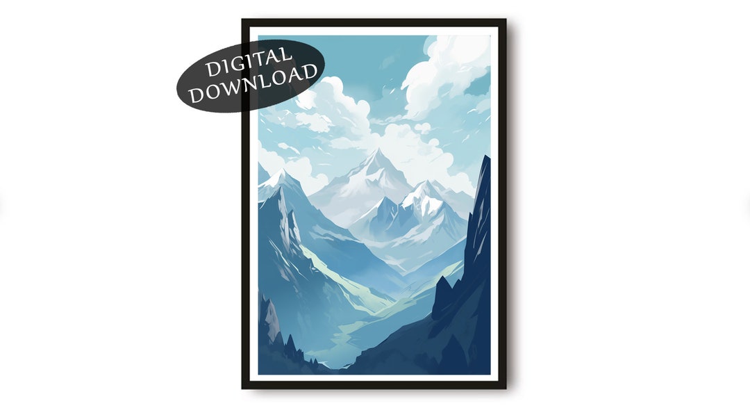 Mountain Range, Anime Style Art, Cool View, Digital Download, Printable ...