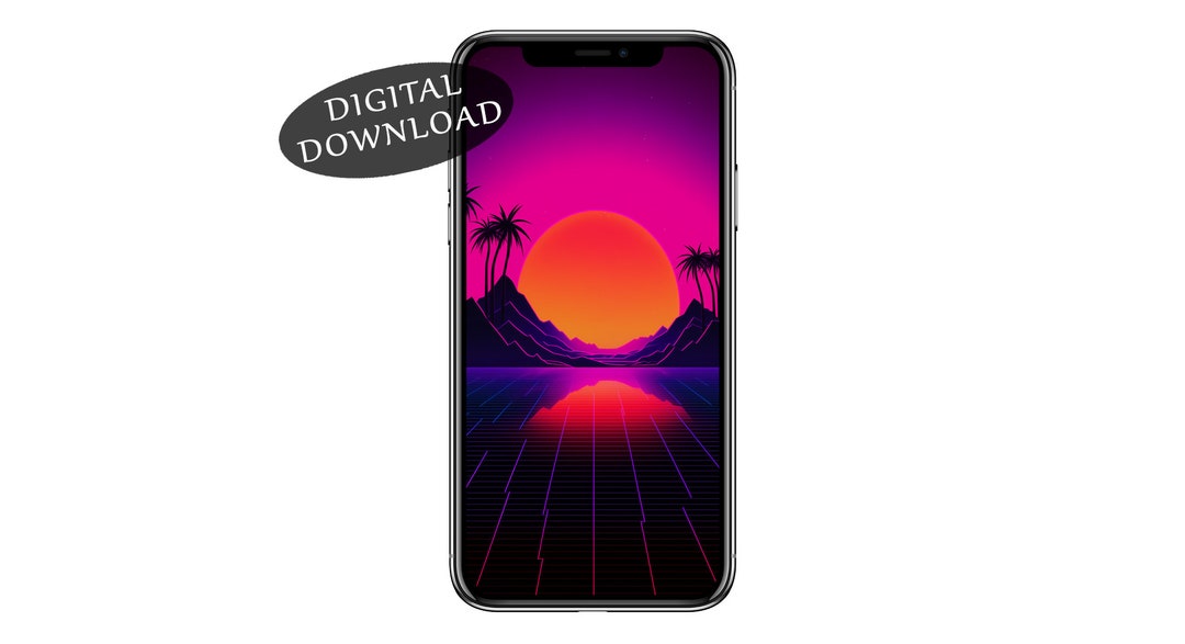 Retrowave Sunset Device Wallpaper, Phone Background, Digital Download ...