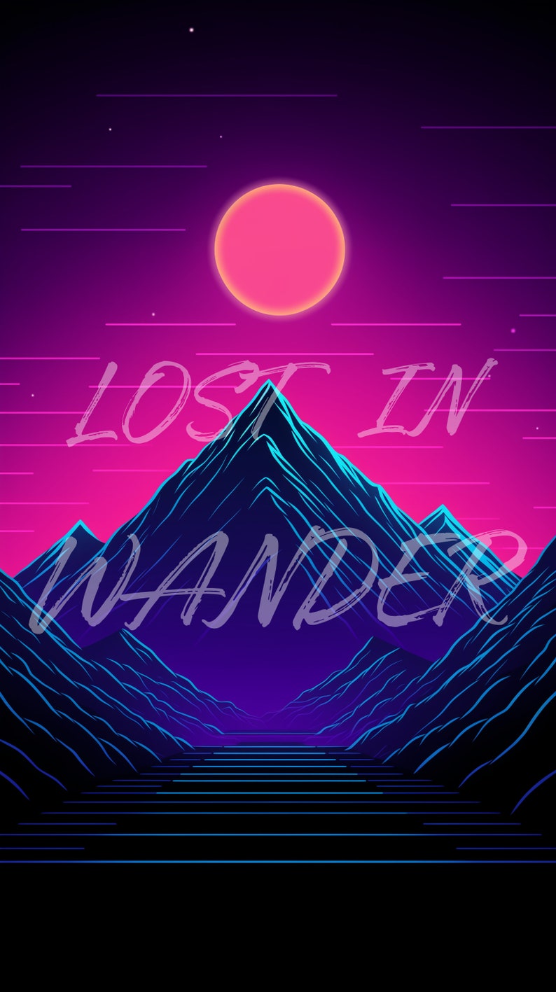Retrowave Mountain Wallpaper, Phone Background, Digital Download ...