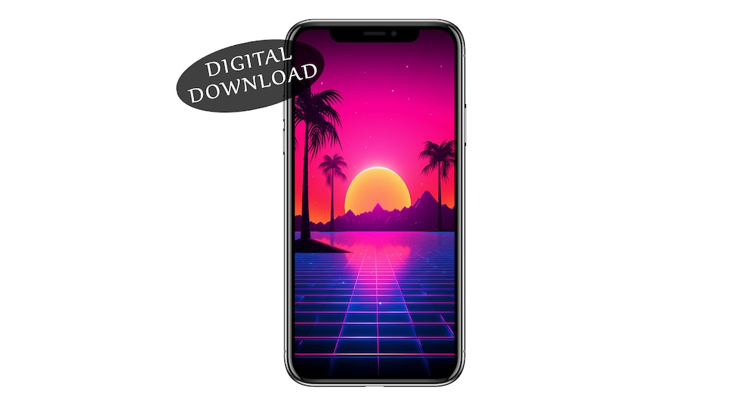 Retrowave Sunset Device Wallpaper, Phone Background, Digital Download ...