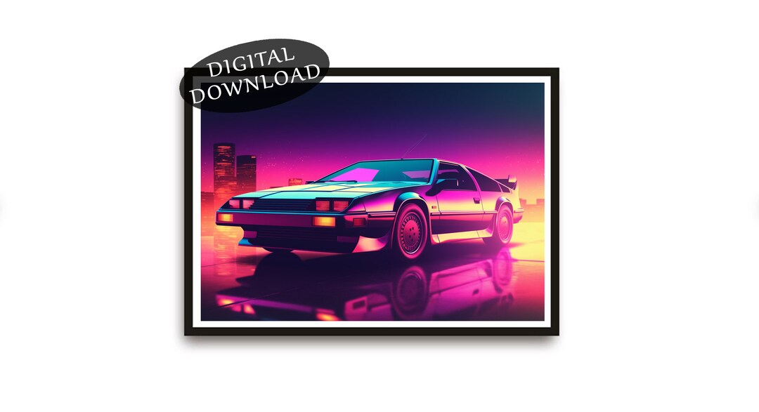 Retrowave Car Print, Wallpaper, Digital Download, Car, Retro, Retrowave ...