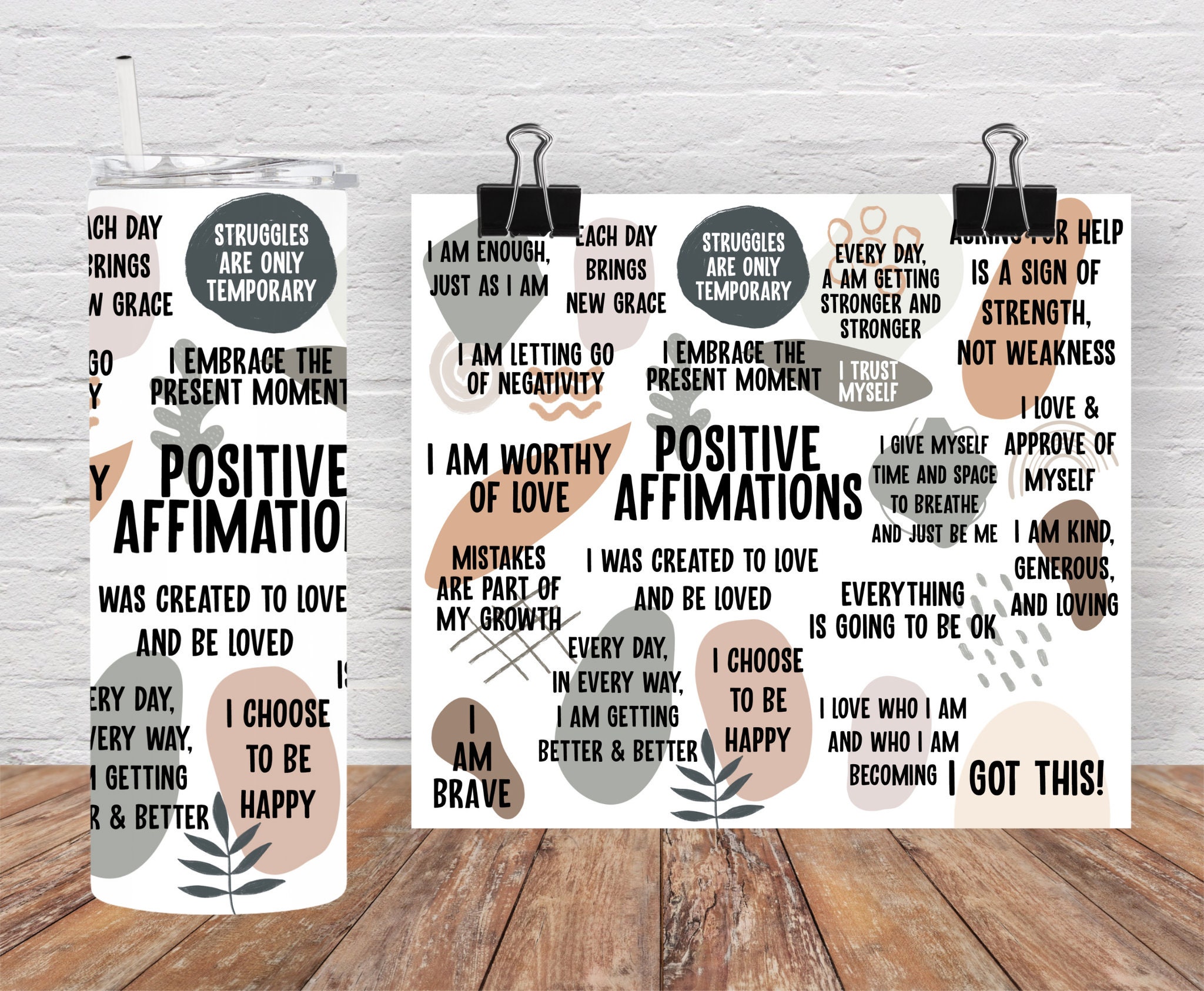 Boho Positive Affirmations. 20oz Tumbler Sublimation Wrap, Affirmations ...