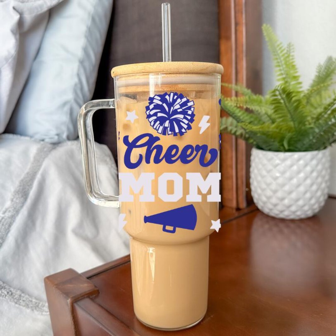 Cheer Mom | UVDTF | 40 Oz Clear Glass Tumbler With Bamboo Lid & Straw ...
