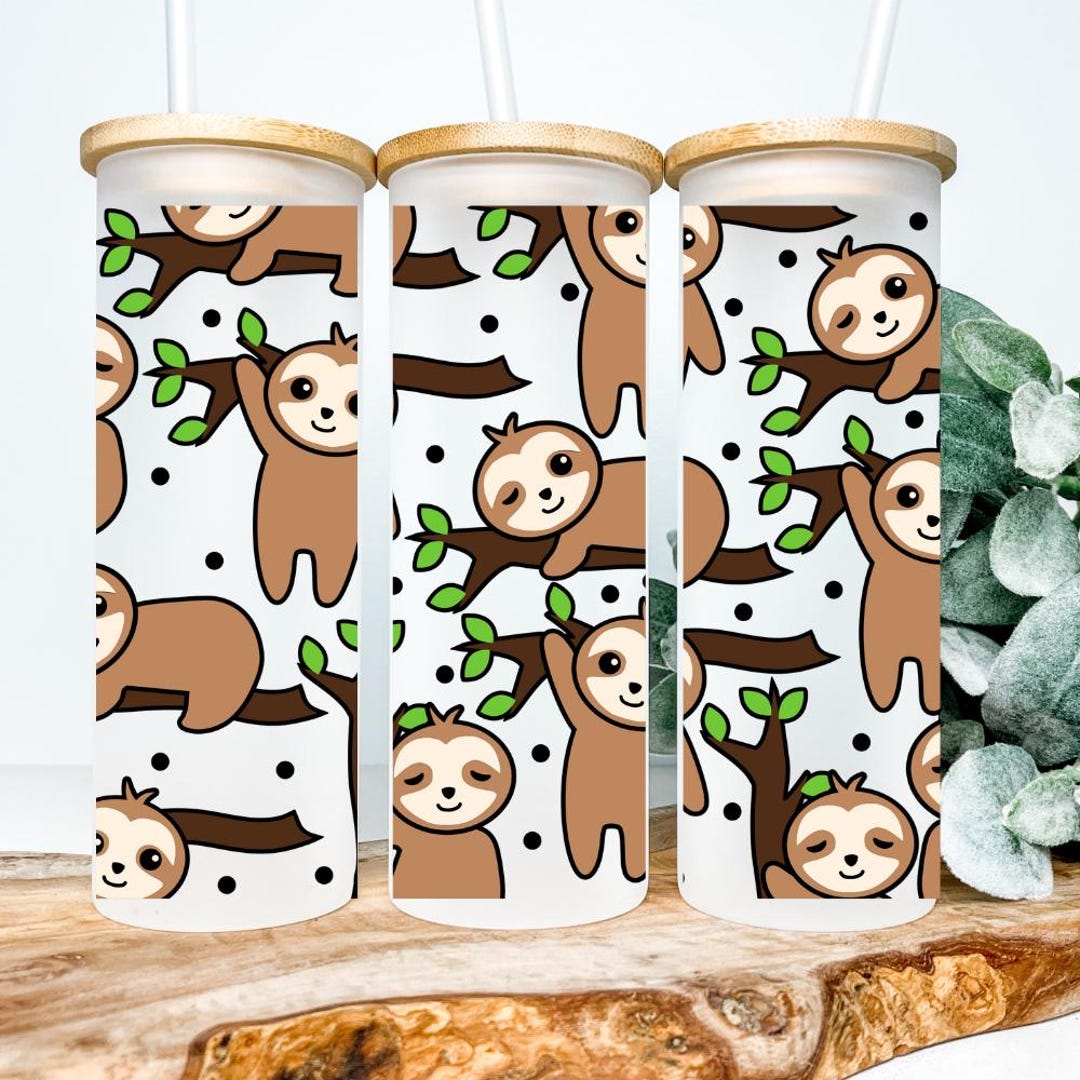 Sloths | UVDTF | 25oz Skinny Glass Tumbler With Bamboo Lid & Straw ...
