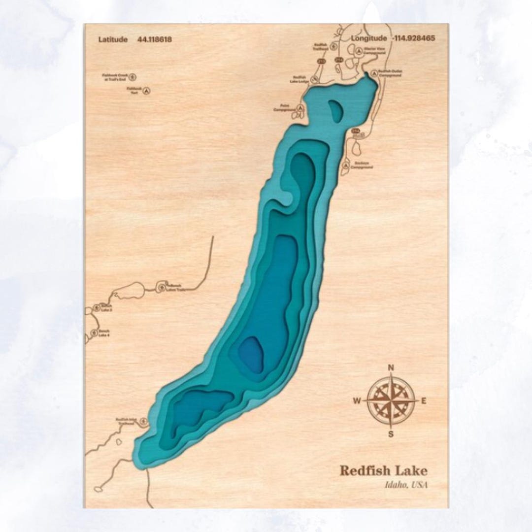 Redfish Lake, Idaho Topographical Map Engraved & Painted | Handmade ...