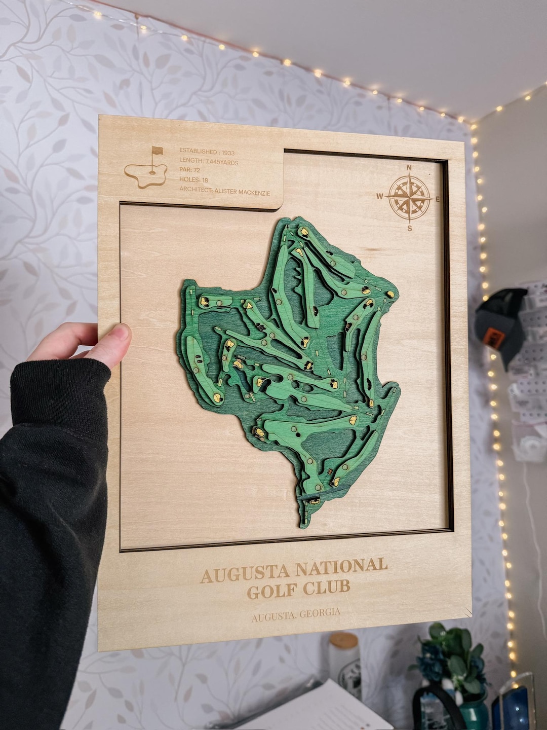 Augusta National Golf Course | ENGRAVED & STAINED | Topo Map - Etsy