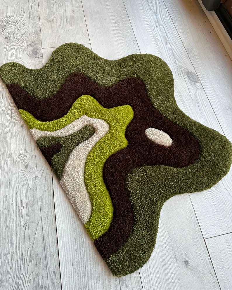Green Moss Tufted Rug / Custom Fluffy Rug, %100 Handmade Rug - Etsy