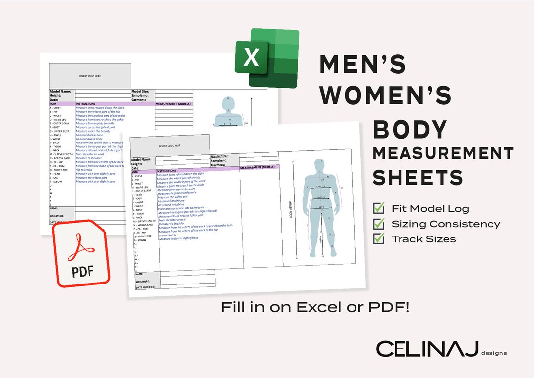 Body Measurement Sheet Excel Measurement Log for Fit Model Sampling ...