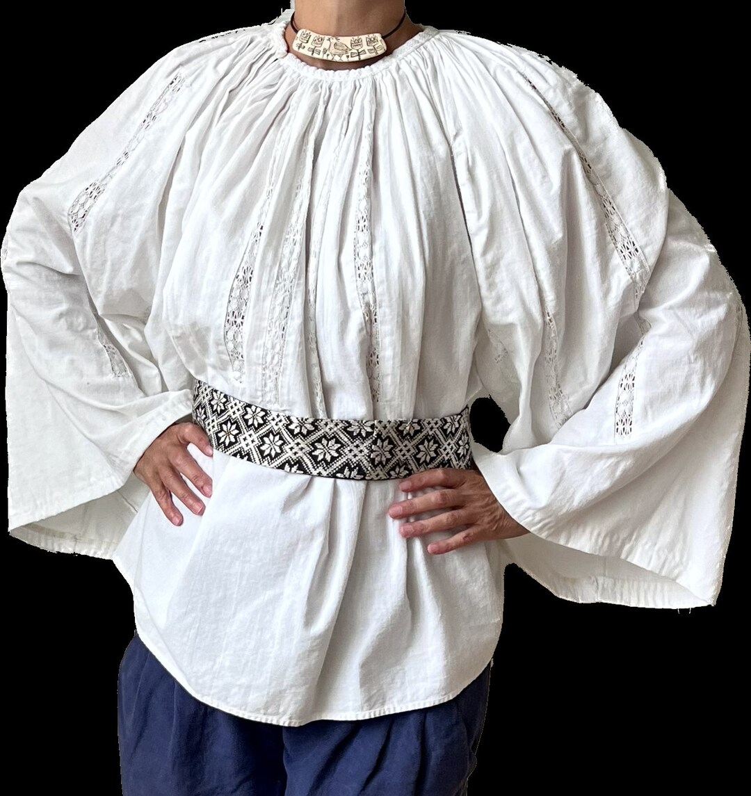Vintage Traditional Romanian Folk Peasant's Blouse and Handmade Sash ...