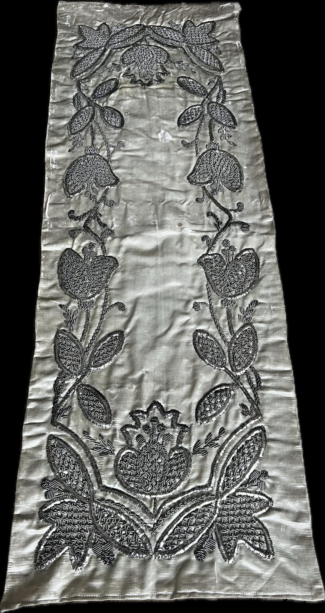 Vintage Antique Silk With Metallic Tinsel Embroidery Table Runner, Wall ...