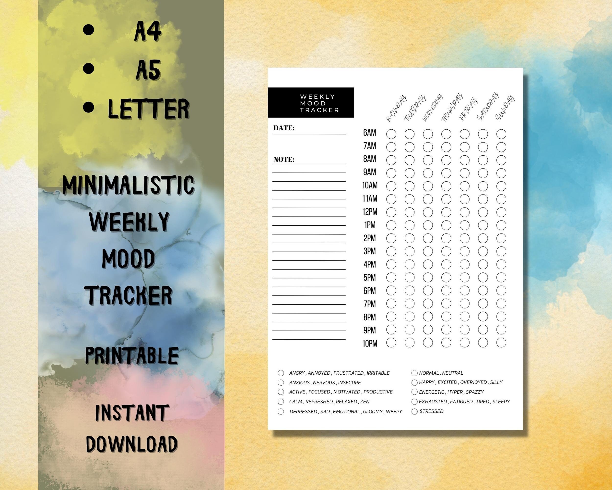 Weekly Mood Tracker Daily Mood Tracker Printable Minimalistic Weekly ...