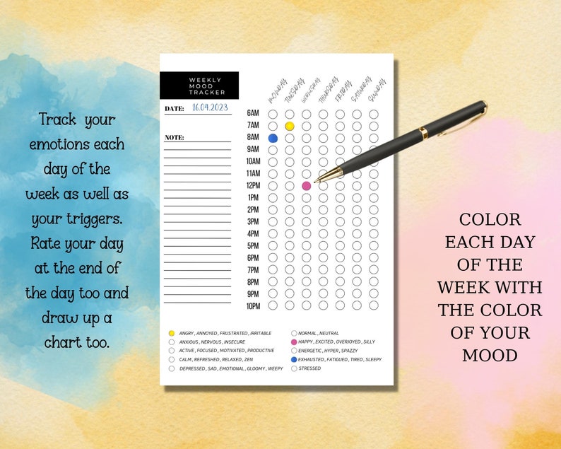 Weekly Mood Tracker Daily Mood Tracker Printable - Etsy