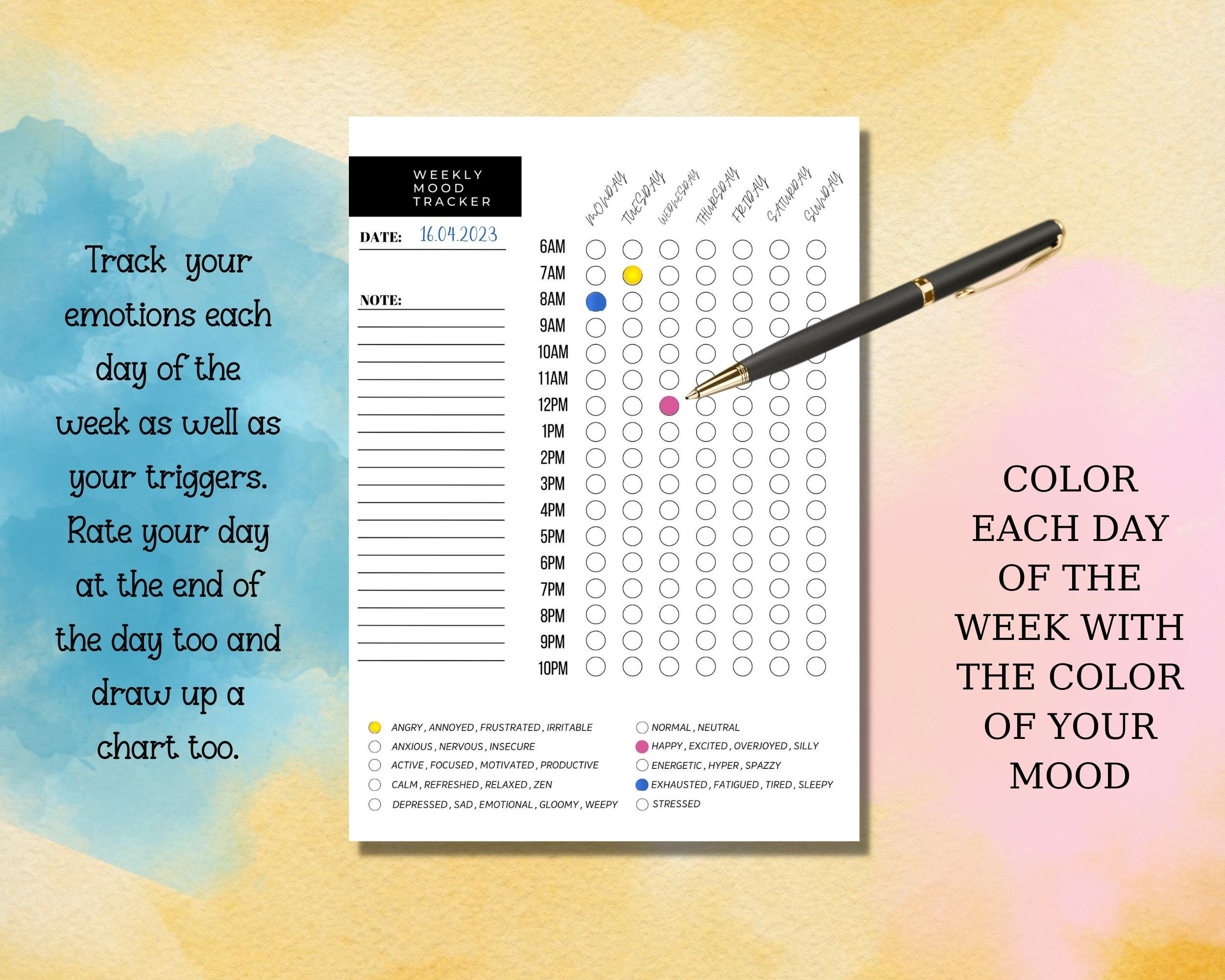 Weekly Mood Tracker Daily Mood Tracker Printable Minimalistic Weekly Mood Planner Printable Mood ...
