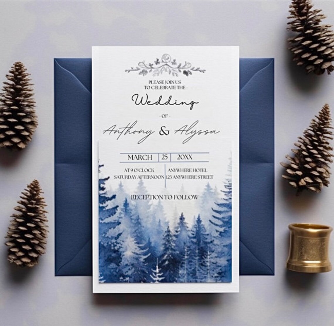 Personalized Winter Wedding Invitation Customizable Wedding Invite ...