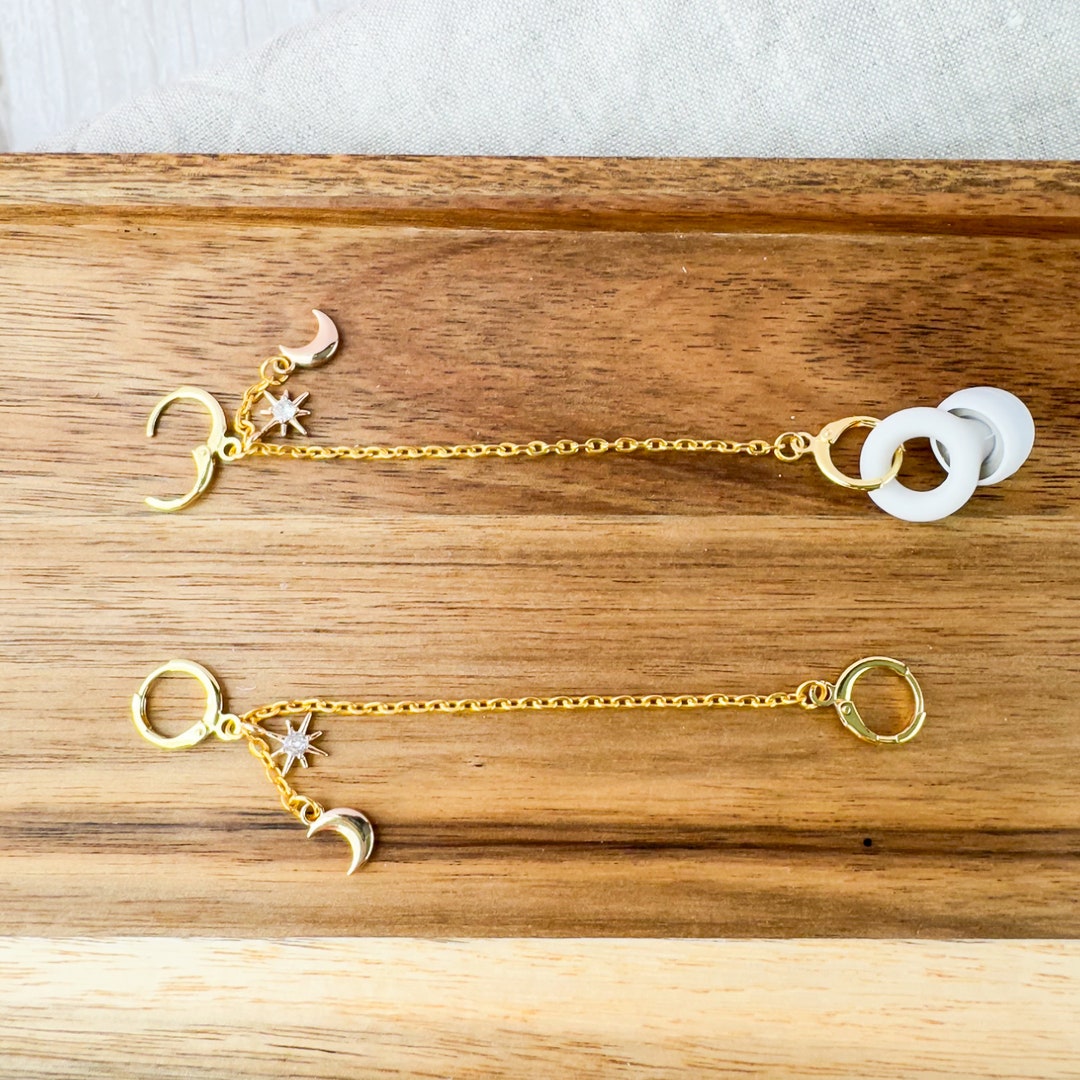 Loop Style Earplug Earrings, Moon and Star Loop Earplug Earrings, ADHD ...