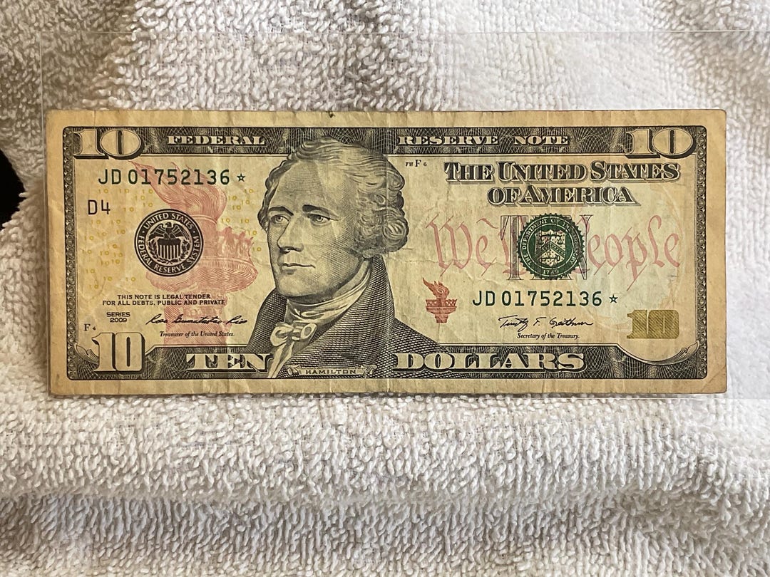 Ten Dollar Star Note. Series 2009. JD01752136 - Etsy