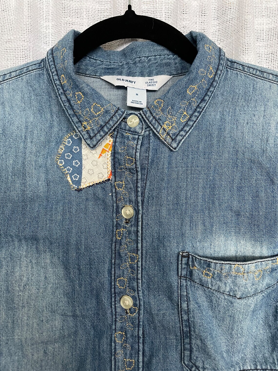 Upcycled Denim Shirt With Antique Hexi Quilt - Etsy
