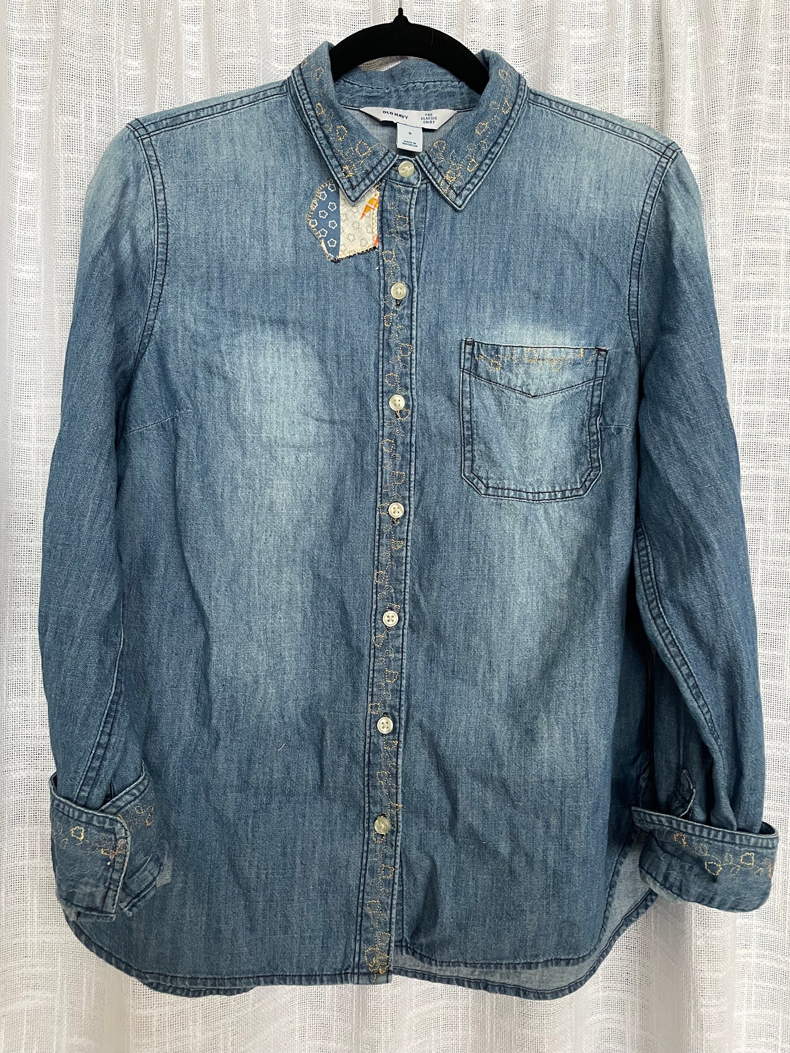 Upcycled Denim Shirt With Antique Hexi Quilt - Etsy