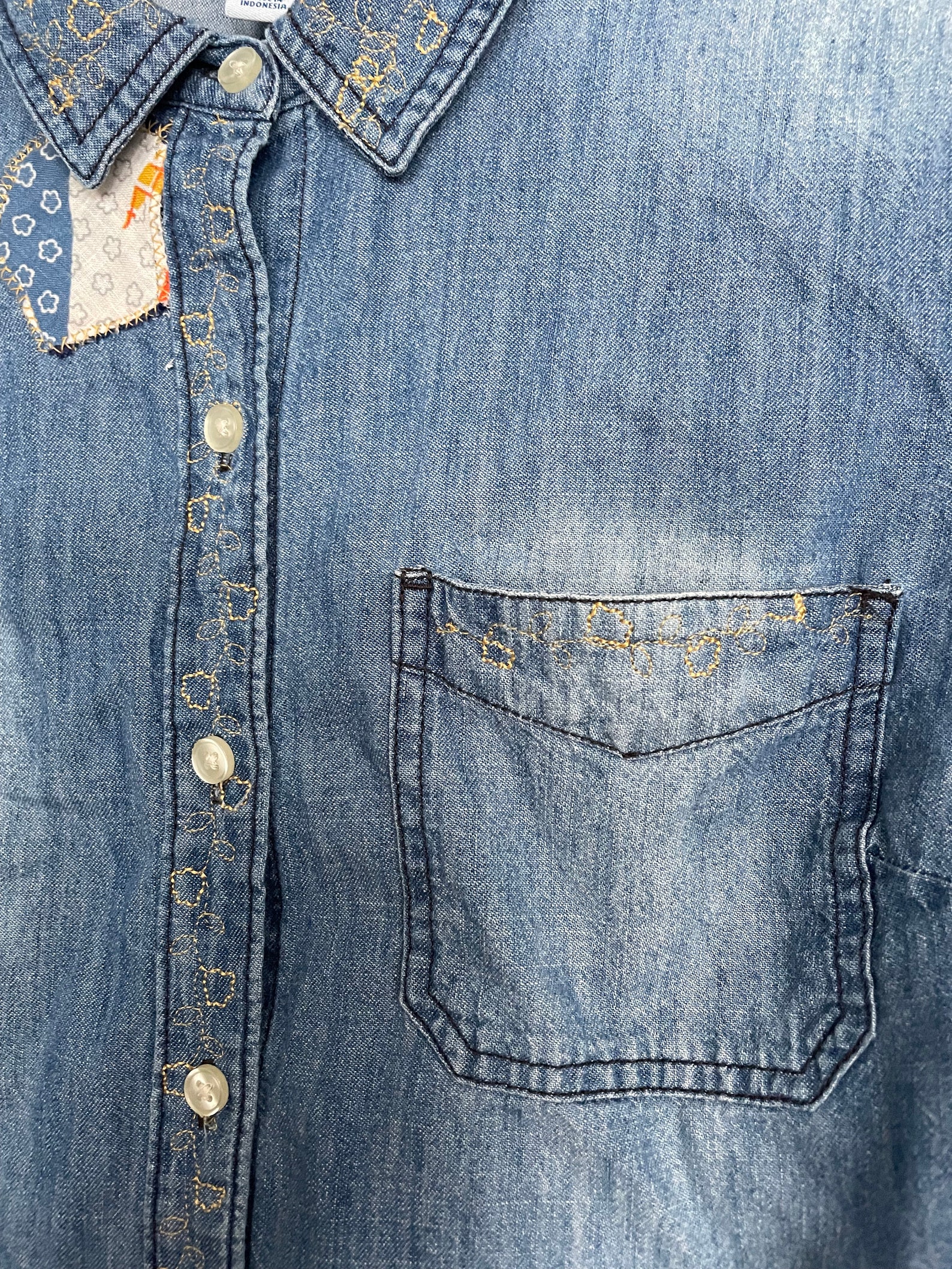 Upcycled Denim Shirt With Antique Hexi Quilt - Etsy