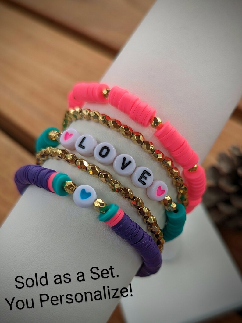 Personalized Name Bracelet Stack, Heishi Clay Bracelet Stack, Custom Name Bracelet - Etsy