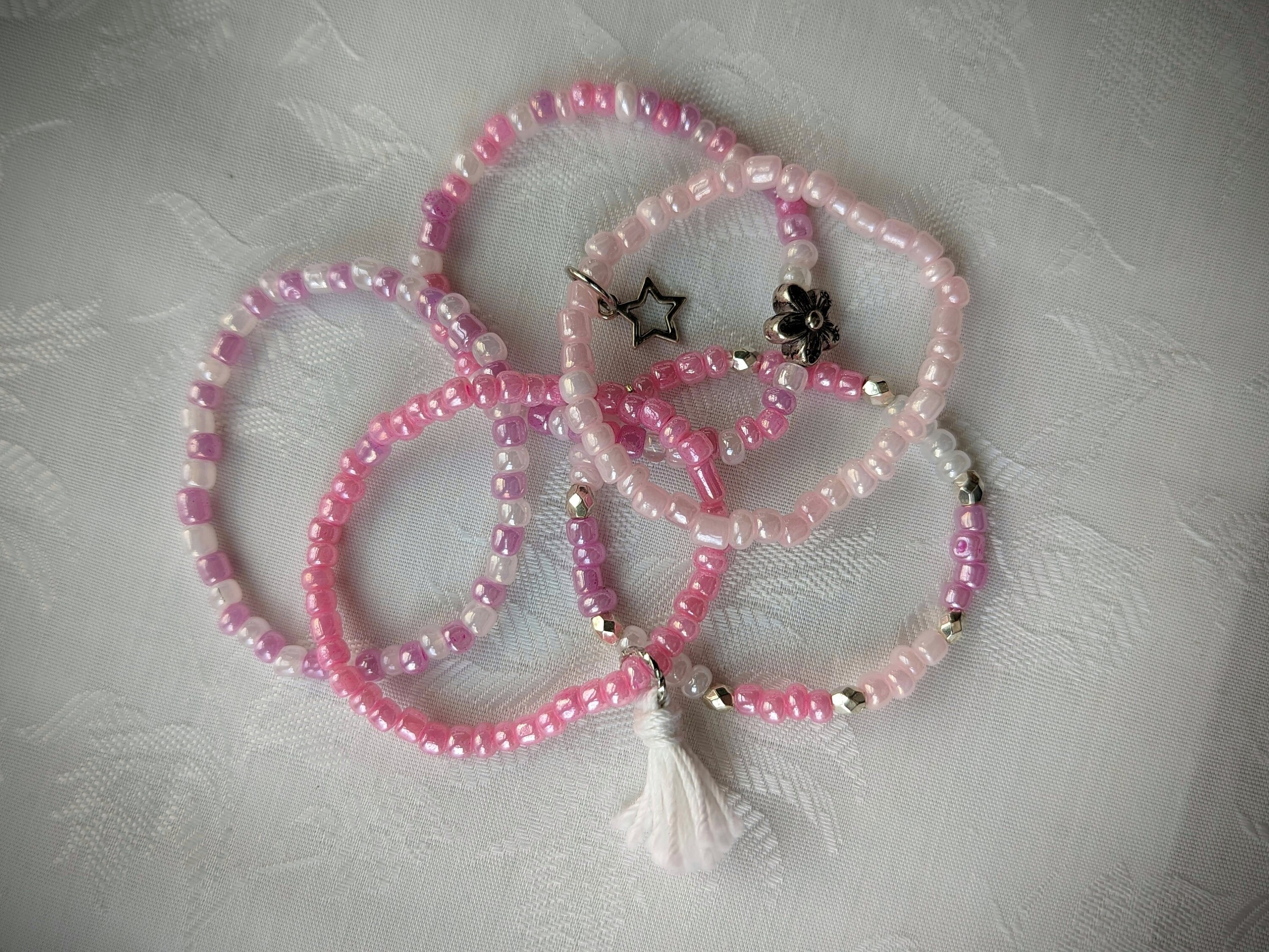 Pink Stackable Set of 5 Seed Bead Bracelets, Pink Seed Bead Charm ...