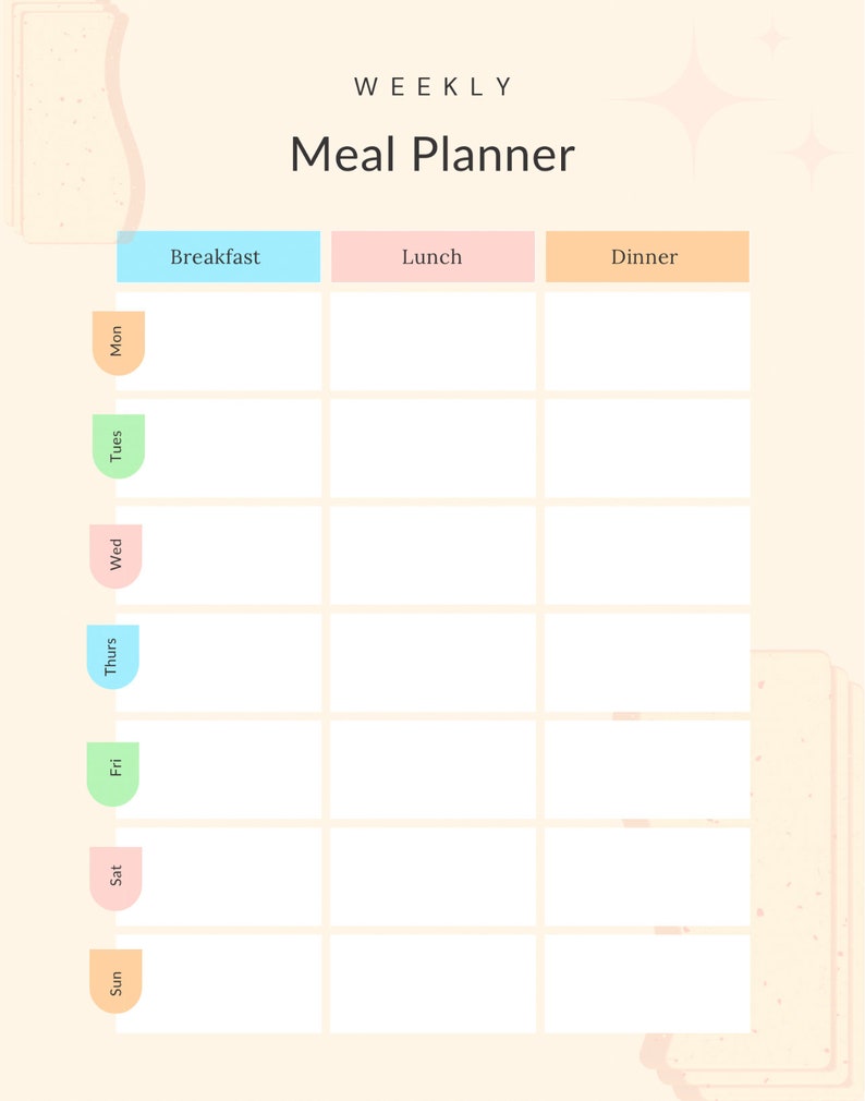 Weekly Meal Prep Chart - Etsy