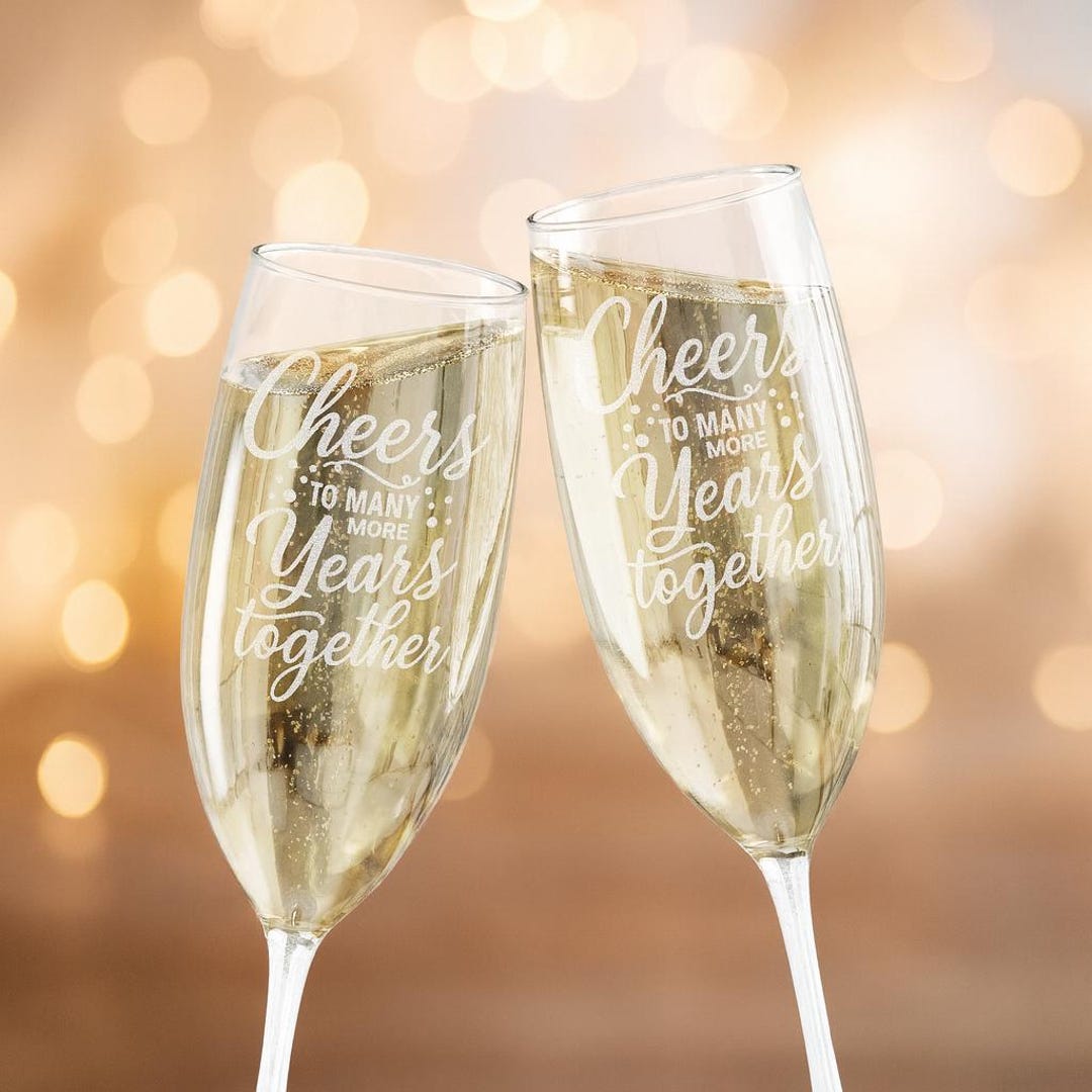 Cheers to Many More Years Together, Personalize Champagne Glass ...