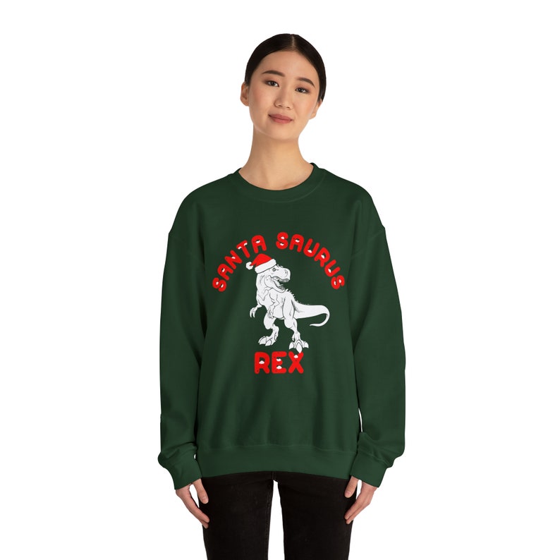 Santa Saurus Rex" Funny T- Rex Dinosaur Christmas Unisex Crewneck ...
