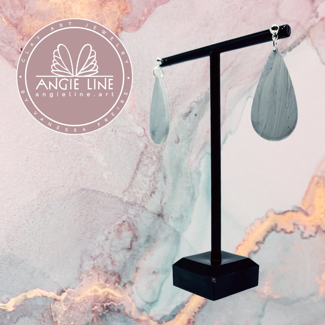 SHINE GRAY MARBLE Angie Line Polymer Clay Silver Earrings Modern Gif ...