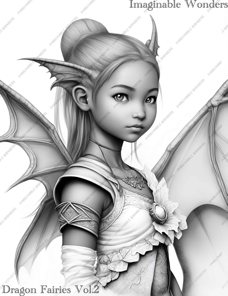 Dragon Fairy Girls Fantasy Coloring Vol. 2 Adults & Kids Grayscale ...