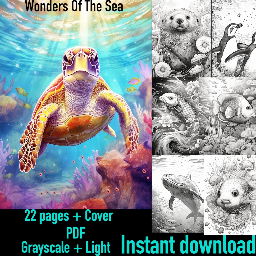 Wonders of the Sea Coloring Book I Adults & Kids Grayscale Light ...
