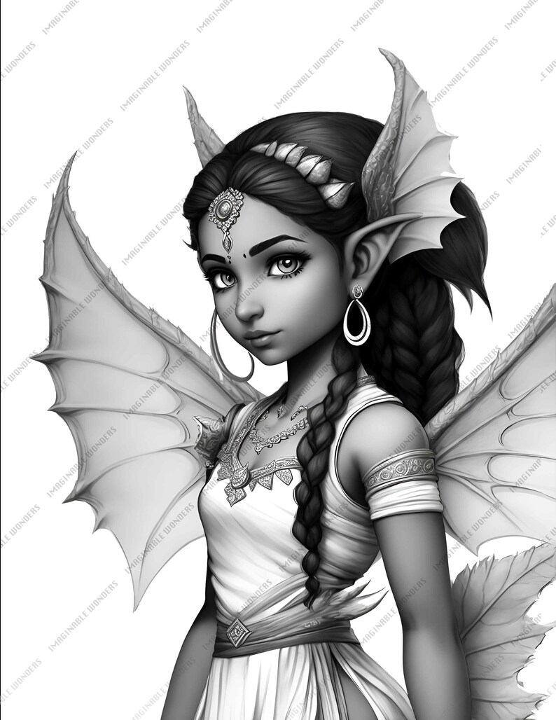 Dragon Fairy Girls Fantasy Coloring Vol. 2 Adults & Kids Grayscale ...