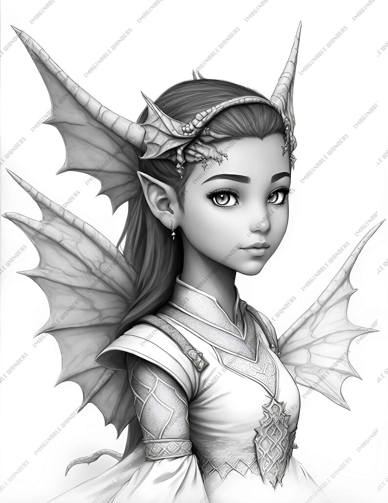 Dragon Fairy Girls Fantasy Coloring Vol. 2 Adults & Kids Grayscale ...