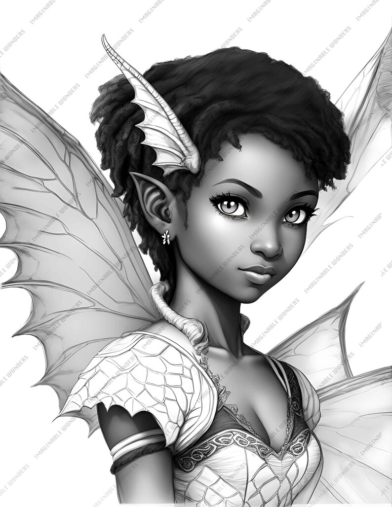 Dragon Fairy Girls Fantasy Coloring Vol. 2 Adults & Kids Grayscale ...