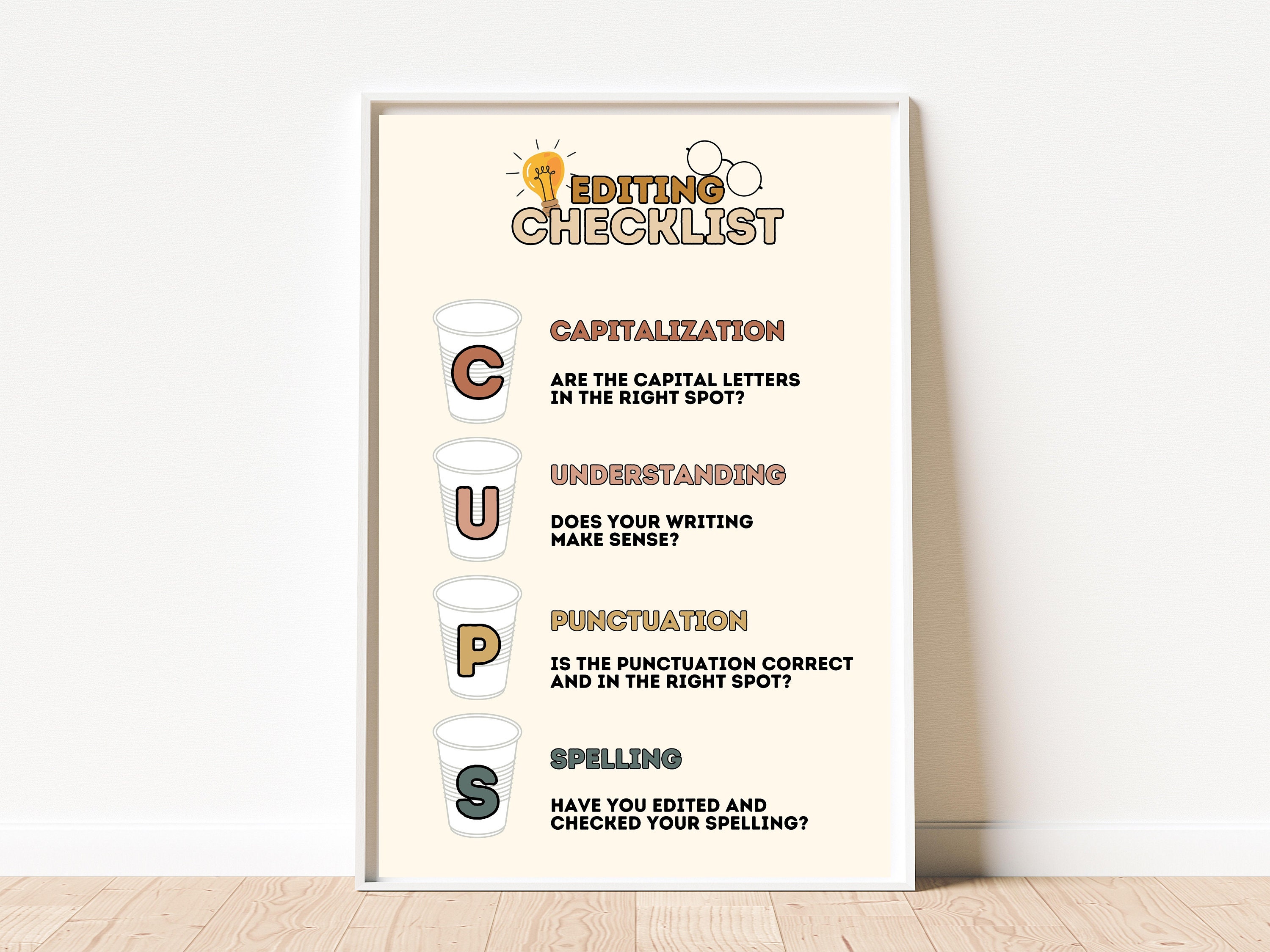 CUPS Editing Checklist Poster, English Classroom Decor, Young Writers ...