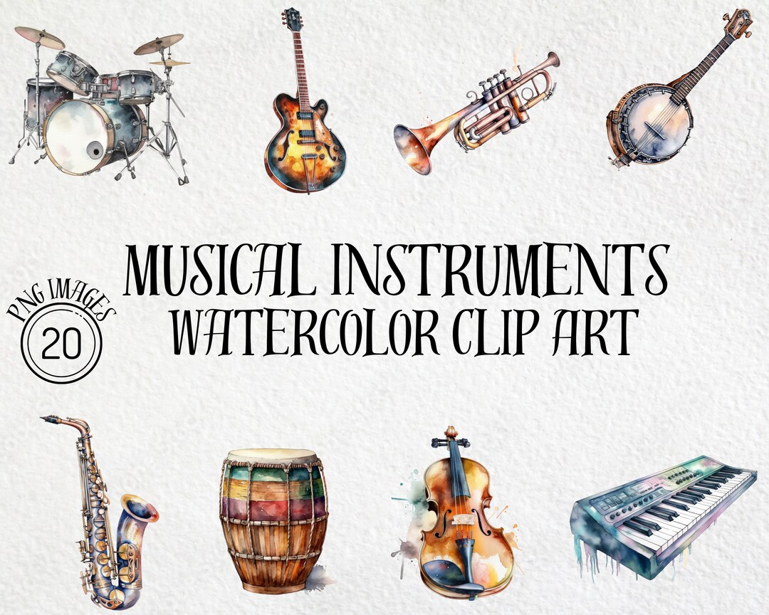 Watercolor Musical Instrument Clipart, Music PNG (digital Download) - Etsy